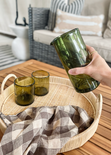 Recycled Handblown Glass Pitcher | Olive Green - The Phoenix